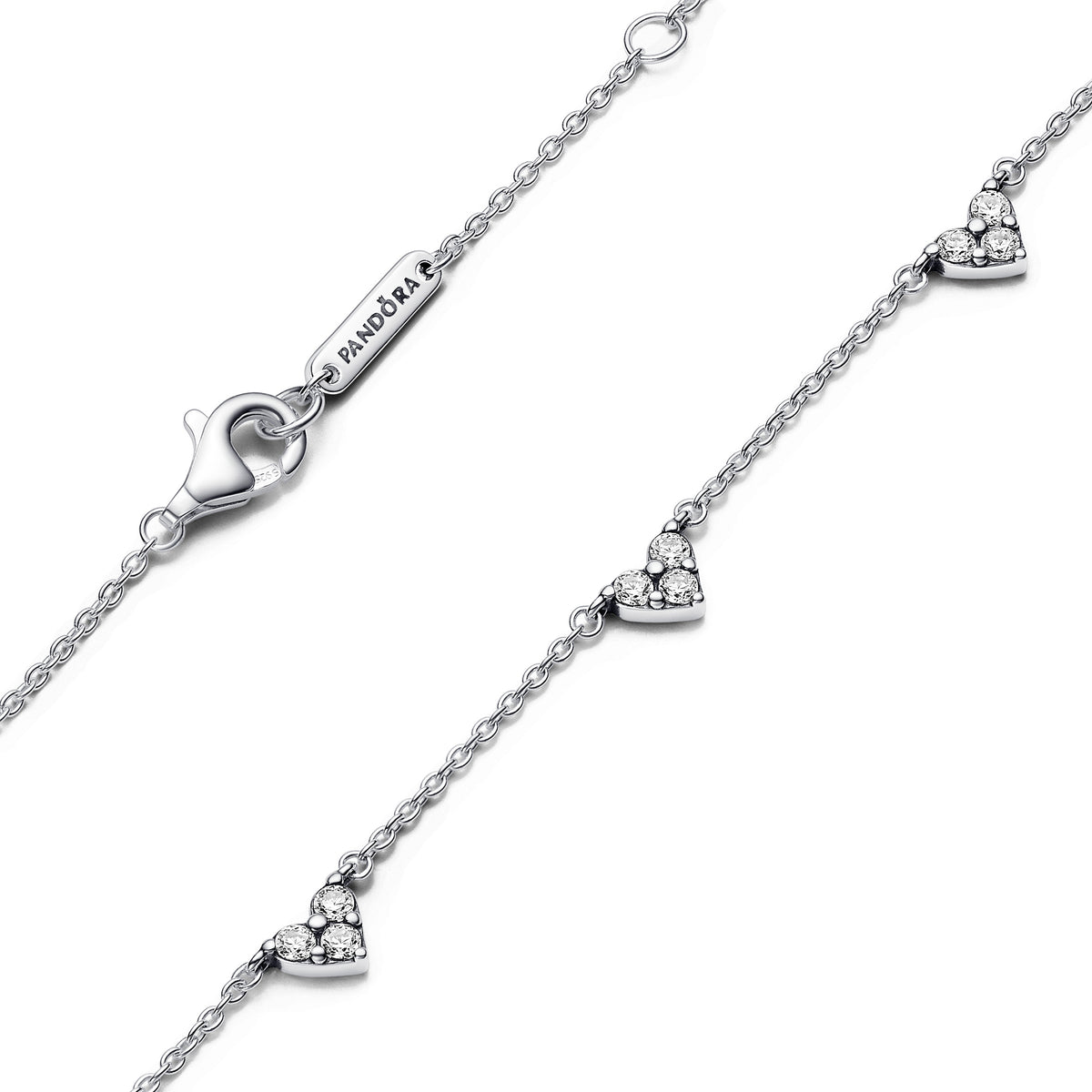Triple Stone Heart Station Chain Necklace